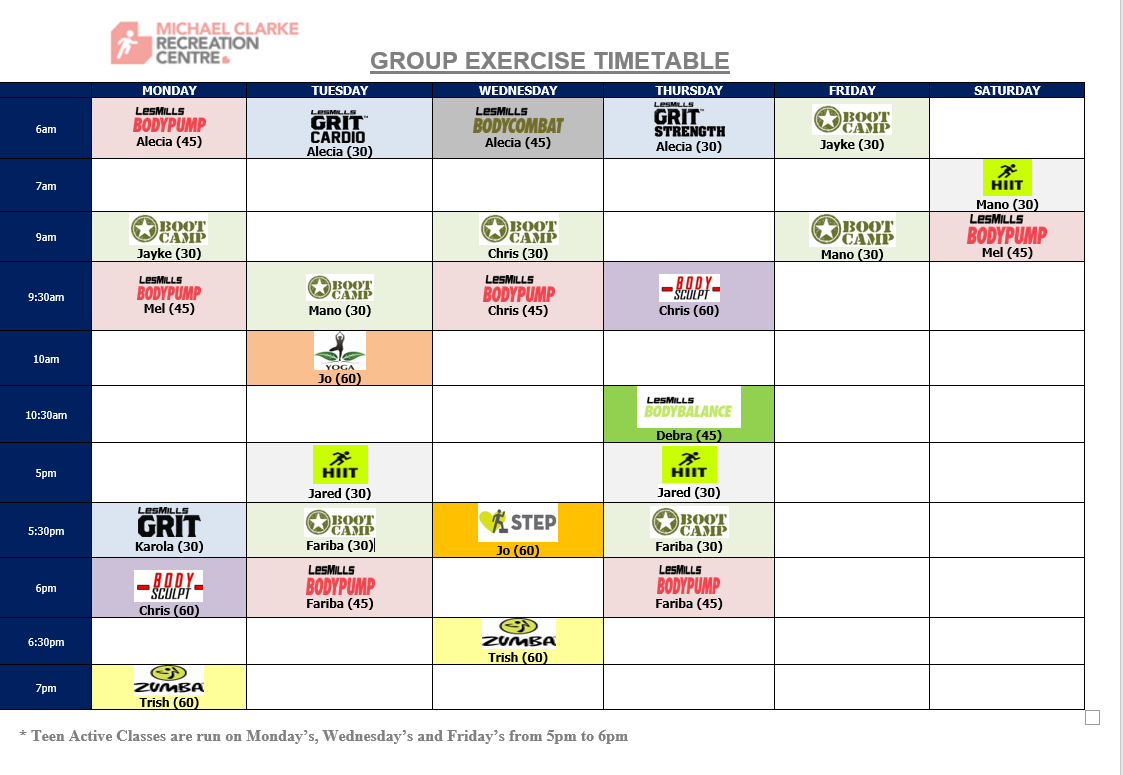 Timetables - Michael Clarke Recreation Centre